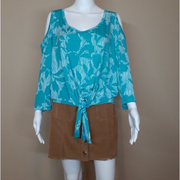 Jessica London | Tops | Jessica London Aqua Striped Floral Cold ...